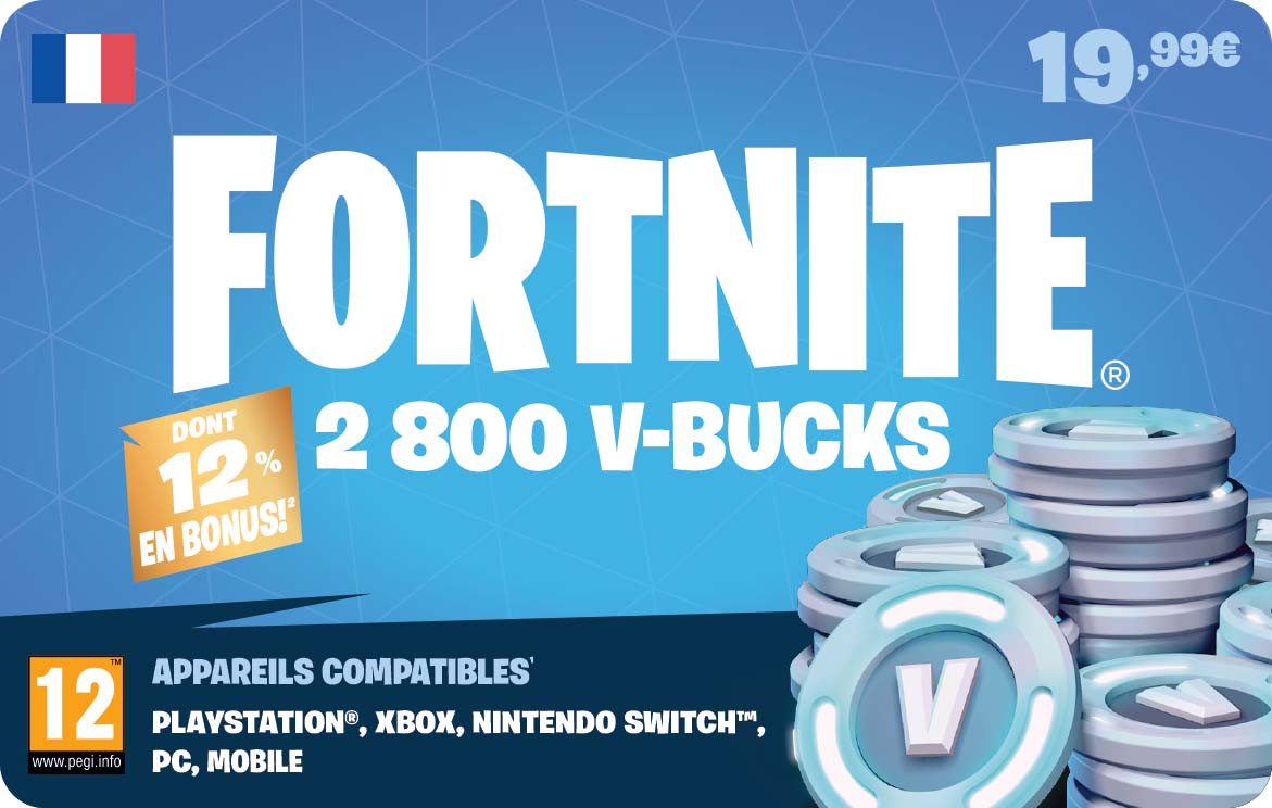 Acheter Fortnite 2800 V-Bucks Carte Cadeau - – Envoi par email Acheter Fortnite 2800 V-Bucks Carte Cadeau - – Envoi par email